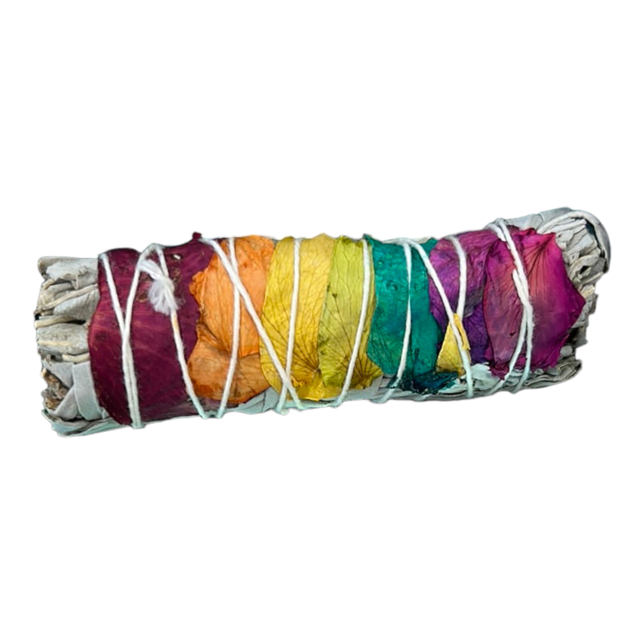 7 Chakra Sage (White Sage with 7 Color Rose Petals) Smudge Stick – Mystical Haven